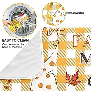 Kcldeci Autumn Fall Gnome Dish Drying Mat Kitchen Drying Pad Sunflower Pumpkin Dish Draining Mat Dish Rack Drainer Pad 18 x 24