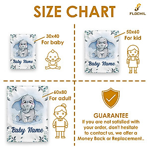 FLOCHIL Personalized Baby Blanket for Boys, Custom Baby Blanket with Name, Customized Baby Blanket Elephants, Gift for Baby, Newborn, Baby Shower