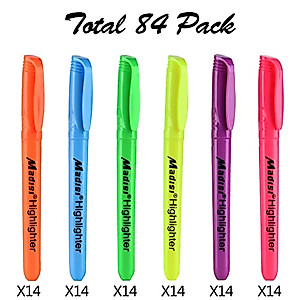 Madisi Highlighters, Chisel Tip, Assorted Colors, Bulk Pack, 84-Count