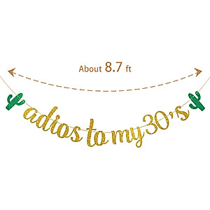 Dalaber Adios to My 30's Banner - Mexican Gold Glitter 39th,40th Birthday Party Decoration for Women, Men - Mexican Fiesta Theme Birthday Party Supplies