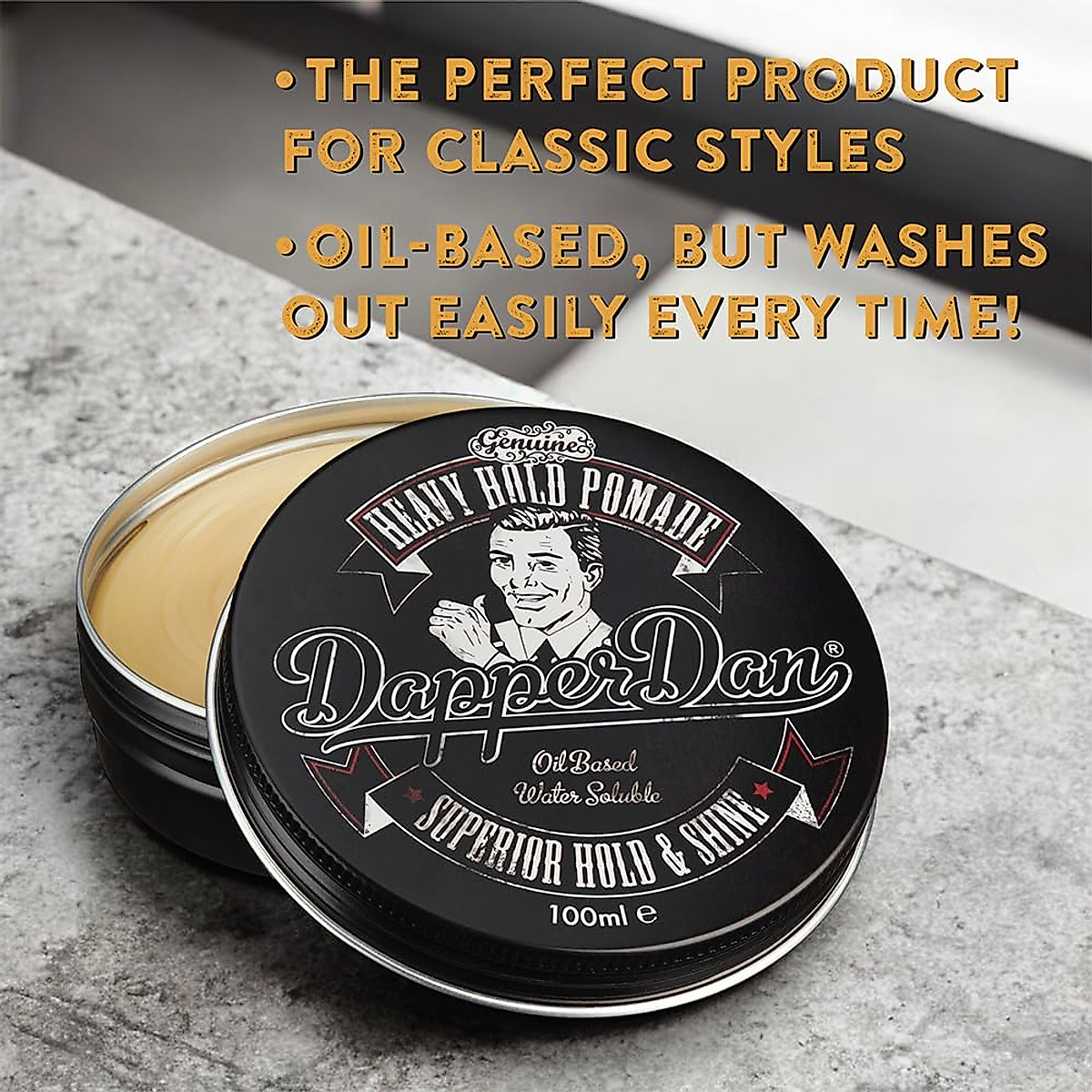 Dapper Dan Heavy Hold Pomade for Men, Strong Hold and High Shine Mens Hair Styling Product, Oil Based, Water Soluble, Liquorice and Vanilla Scent, 2 x 100 ml