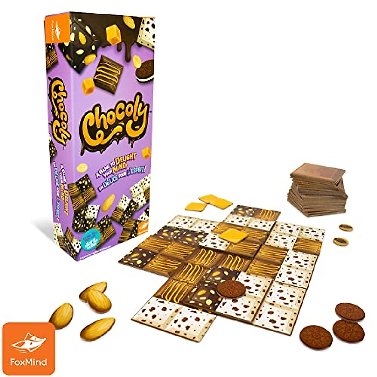 Foxmind Games: Chocoly, a Calorie Free Logic Game, Chocolate Tile Laying Game, up to 4 Players, 8 and up.