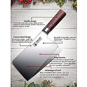 WALLOP Bone Chopper - 7.5 inch Meat Cleaver Knife Bone Chopping Knife Chinese Chef Knife Butcher Knife, German Stainless Steel Ergonomic Wenge Wood Handle for Home Kitchen or Restaurant