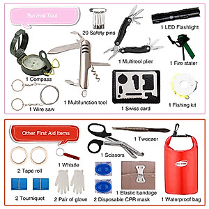 WELL-STRONG 234pcs Waterproof First Aid Kit with Survival Camping Compass, Boat Emergency Kit with Survival Tools for Fishing Kayaking Boating Rafting Red 3L