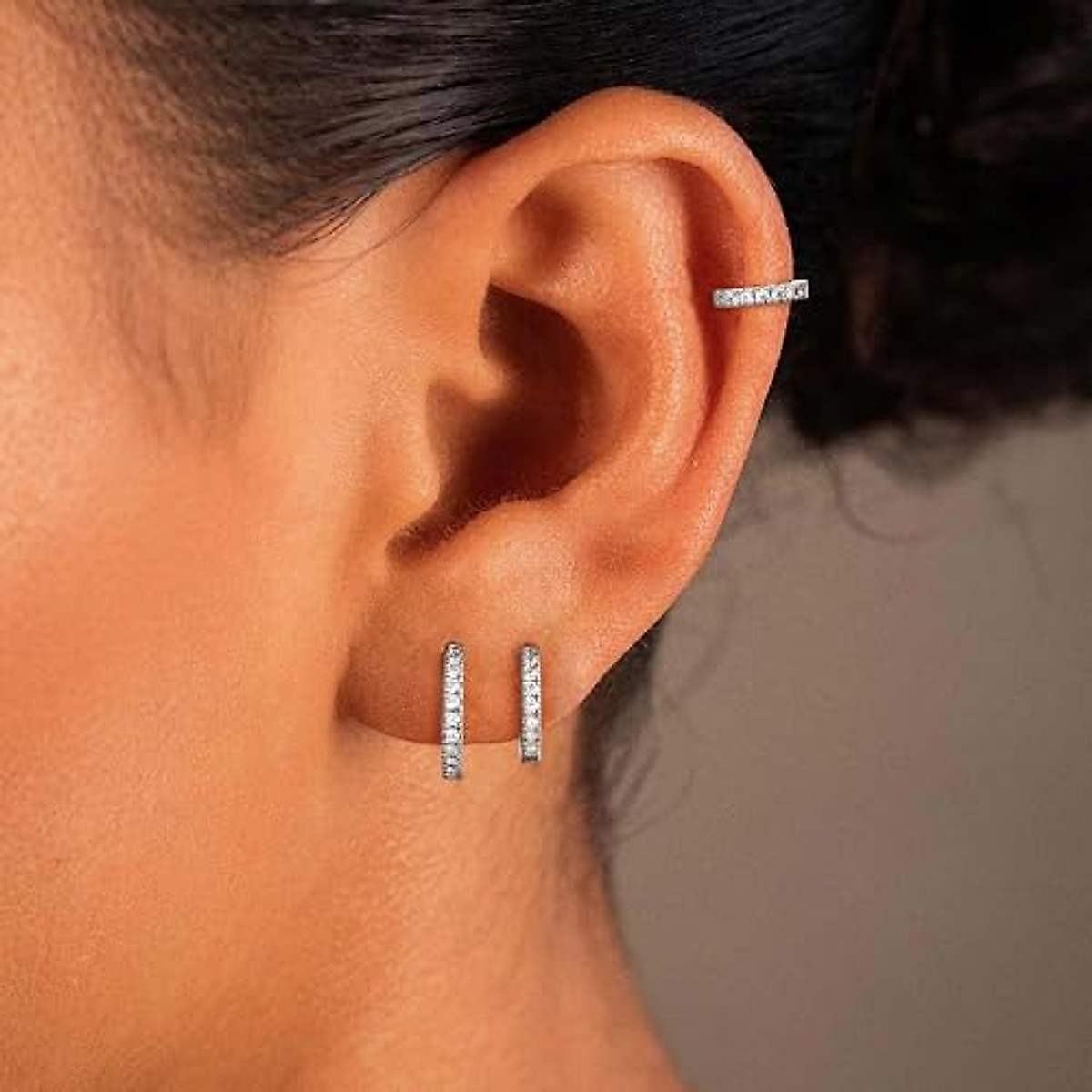 micuco 3 Pairs Small Hoop Earrings Tiny Cartilage Earrings for Women Cubic Zirconia Earrings White Gold Plated Huggie Hoop Ear Piercing Earrings for Men Silver Plated 8mm 10mm 12mm