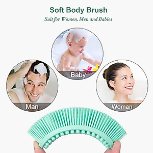 HEETA 2 Pack Body Brush for Wet Dry Brushing, Silicone Body Scrubber for Gentle Exfoliating on Softer Glowing Skin, Massage with Silicone Loofah Bath Brush, Shower Brush for Women Men (Pink & Green)