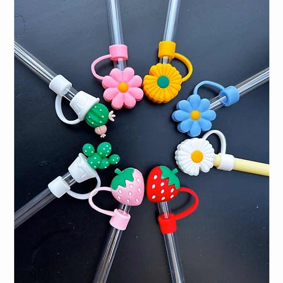 8 Pcs 0.4" Straw Cover Cap for Stanley 30&40 oz Tumbler Cups, 10mm Wide Cute Silicone Straw Topper Tips Lids Protectors for Compatible with Stanley Cup Straws Accessories - Plant