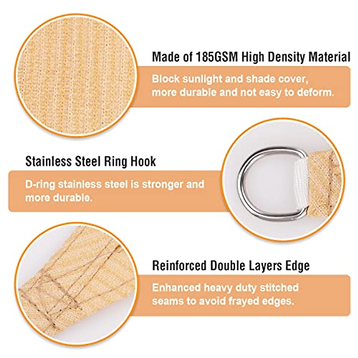 UIRWAY Sun Shade Sail 12x16FT Rectangle Canopy, 95% UV Block, 185GSM Breathable Sunshade for Patio, Garden, Pergola, Backyard - Sand