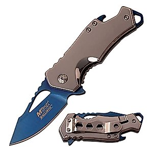 MTech USA MT-A882SBL Spring Assist Folding Knife, Blue Straight Edge Blade, Silver Handle, 3-Inch Closed