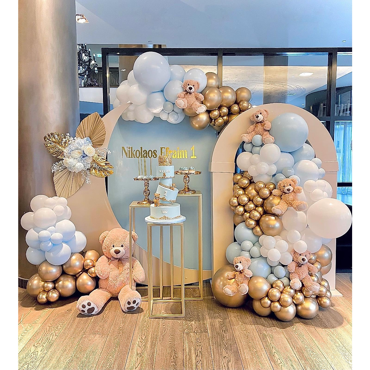 130pcs Dusty Blue Balloons Garland Kit, Fog Blue Royal Blue Pastel Blue Sand White Metallic Gold latex Balloons for Boy Baby Shower Bridal Shower Wedding Anniversary Birthday Party