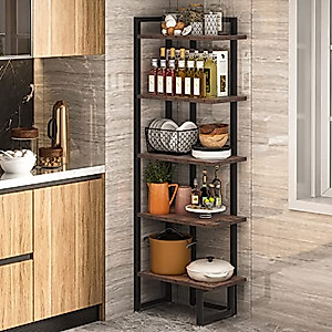 Tribesigns Corner Shelf Stand, Industrial 5 Tier Wood Corner Bookshelf with Rectangle Board, Corner Storage Rack Shelves Display Plant Flower, Stand Ladder Bookcase for Home Office Kitchen Bedroom