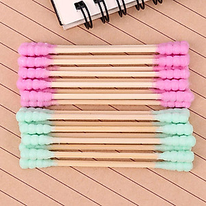 AKOAK 100 Pcs/set Colorful Double Head Spiral Cotton Swabs, Ear Picking Cotton Swabs, Makeup Remover Sanitary Swabs (Green)