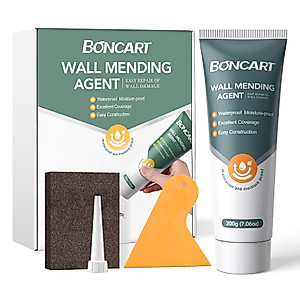 Boncart Spackle Wall Repair Kit, Drywall Repair Kit, 200g Wall Hole Filler, Wall Mending Agent, Wall Putty Hole Repair, Wall Putty with Scraper/Sanding Sponge, Quick Repair for Wall Nail Holes/Crack