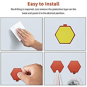 MUMUSO Self-Adhesive Wall Hanging Hooks for Hat Cloth Keychain Home Decorative Wall Mounted Hanger Waterproof Hooks for Kitchen Bathroom Bedroom (2pcs,Orange)