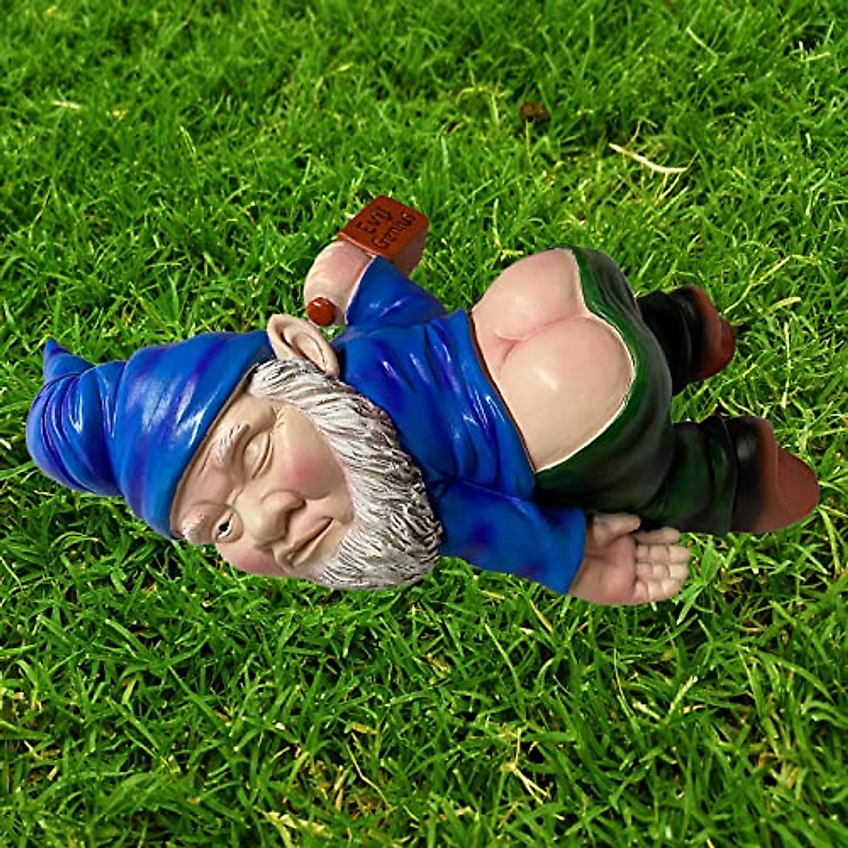 MINICAR Large 9.5'' Tall Funny Drunk Garden Gnome Outdoor Statue, Naughty Knome Figurine Lawn Ornament Dwarf Sculpture Yard Decor Landscape Porch Decoration Outside Novelty Gift(Blue)