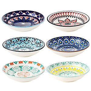 AnBnCn Sauce bowls/plates set of 6, 4" dipping bowls and small appetizer dessert bowls for grill plates, 3 oz. porcelain pinch bowls for kitchen prep (colorful mix)