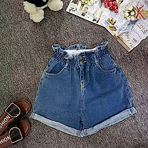 Sdeycui Women High Waist Bud Elastic Waist Wide Legging Solid Jeans Shorts(Dark Blue, XXL)