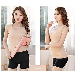 Flenwgo Womens Cotton Thermal Fleece Lined Underwear Tops Cami Tank Top Warm Base Layer Vest Khaki L/(Fit 120~145 lb)