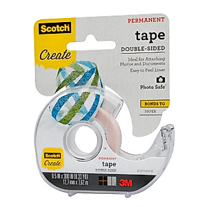 Scotch Create Double-Sided Permanent Tape, 1 Dispenser, 1/2 in x 300 in, Clear, Strong Double Sided Tape for Crafts (002-CFT)
