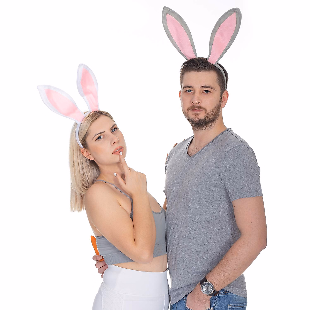Funcredible Grey Bunny Ears and White Bunny Ears - Bunny Ears Headbands - Bunny Rabbit Cosplay Costume Accessories - Bendable Bunny Ears for Kids and Adult