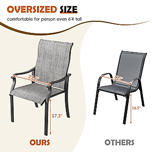UDPATIO Patio Dining Chairs Set of 6, High Back Wide Seat Outdoor Furniture Chairs with All Weather Breathable Textilene, for Lawn Garden Backyard Deck, Grey White