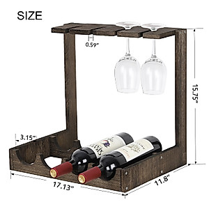 NANANARDOSO Wine Rack, Rustic Wood Wine Storage Shelf with Glass Holder Tabletop Wine Bottle Holder Organizer for Kitchen Cabinet Pantry (Rustic Brown, 4-Slot)