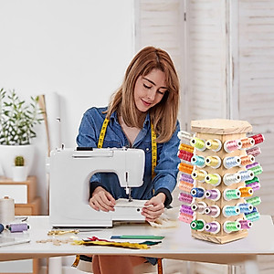 Hexagon Wooden Thread Holder Stand, 72-Spools Embroidery Thread Organizer, Smooth Wood Thread Racks for Spools of Thread and Bobbins - Quilting and Sewing Thread Storage(360° Rotating)