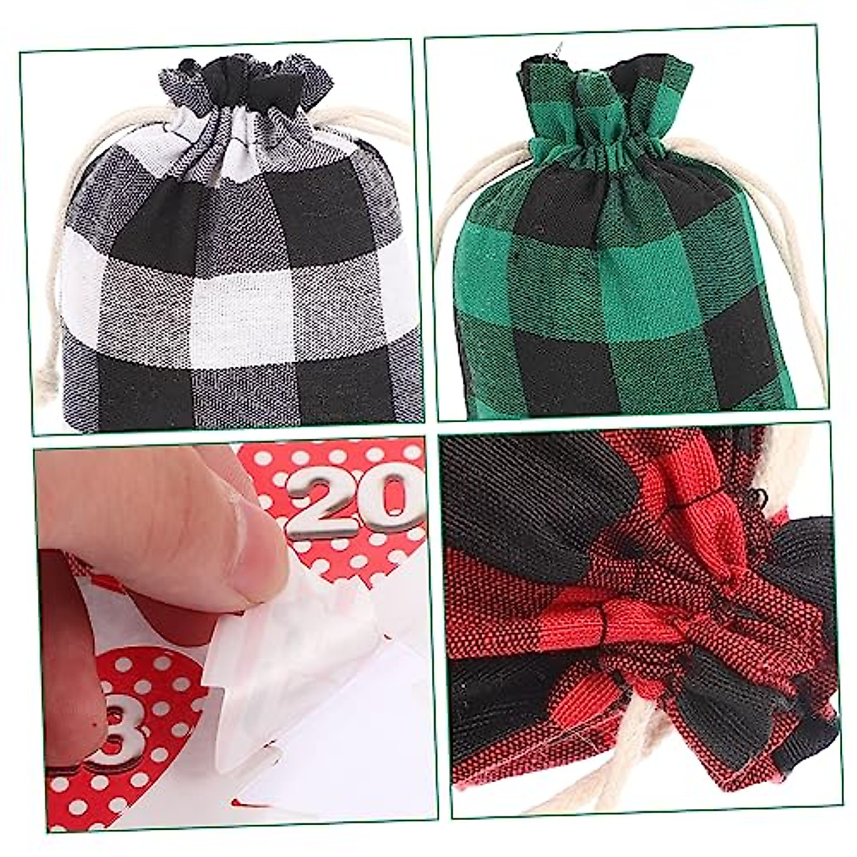 NOLITOY 2 Sets Plaid Bag Set Christmas Treat Bags Candy Storage Pouches Christmas Gift Wrapping Bag Advent Calendar Drawstring Bags Drawstring Candy Bags Storage Rack Wooden Christmas Tree