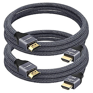 MINJANDLEE 2Pack 8K HDMI 2.1 Cable 48Gbps Certified Ultra High Speed HDMI Braided Cord 10ft, 4K120 8K60 144Hz eARC HDR HDCP 2.2 2.3 3D, Compatible with Ethernet PS5, PS4, X-Box Series X, LG QLED TV