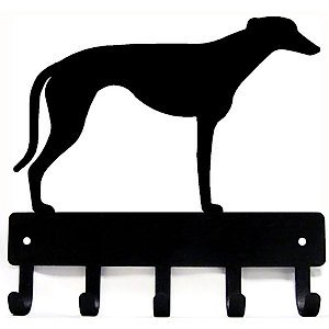 The Metal Peddler Greyhound - Key Holder & Dog Leash Hanger for Wall - Large 9 inch Wide with 5 Hooks - Made in USA