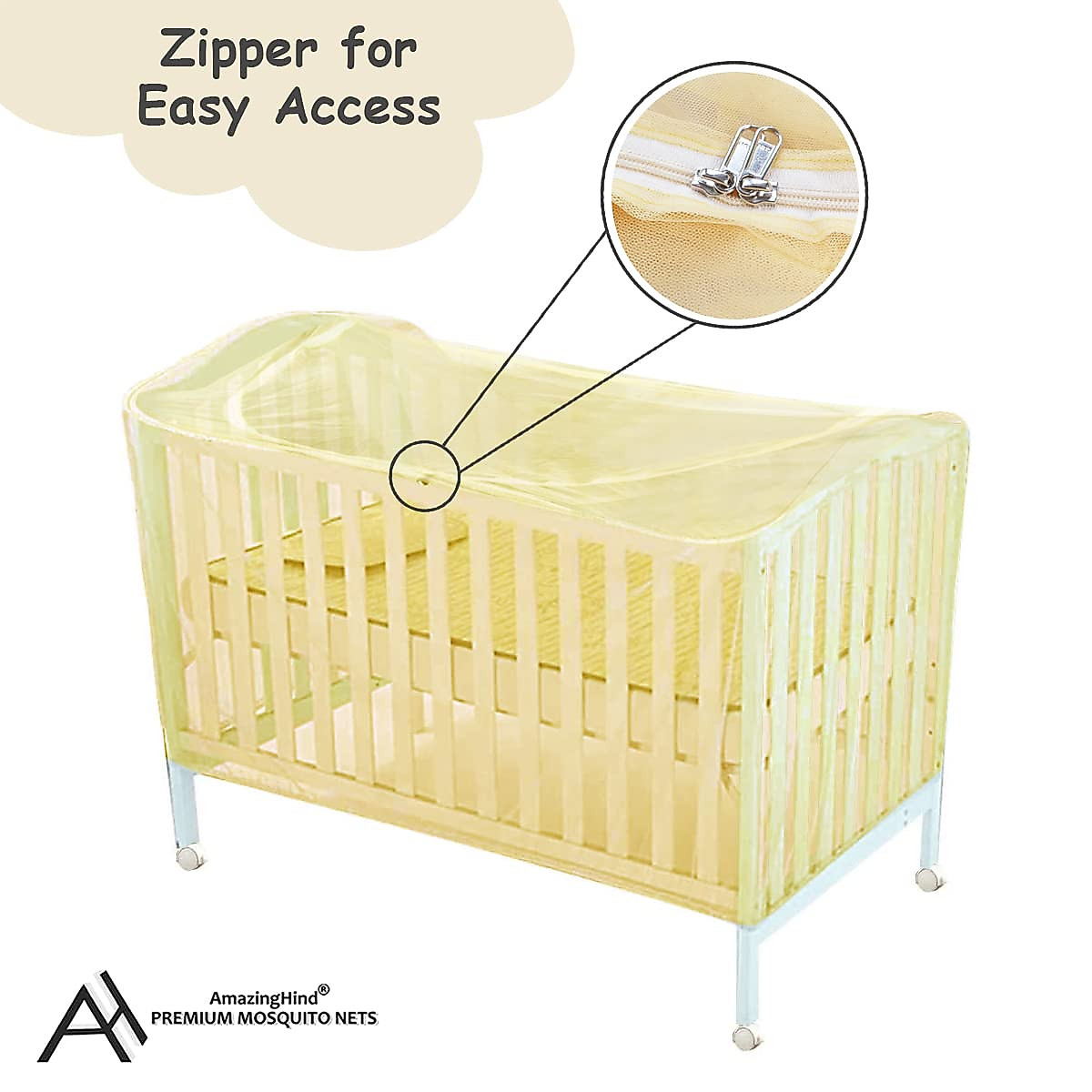 AmazingHind Mosquito Insect Net for Crib, Cot Bed with Zipper - Crib Climbing Prevention & Pet Barrier - Color: Peach (Crib Net)
