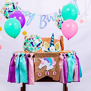 Unicorn Balloons 40 Pack, 12 Inch Light Purple Pink Seafoam Blue Latex Balloons with Confetti Balloon for Party Supplies Graduation Wedding Baby Shower Unicorn Birthday Decorations with Ribbon