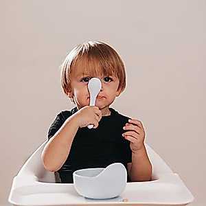 Ullabelle Toddler Plates, Bowls, & 2 Spoons for Babies - Silicone Suction Non-Slip Baby Feeding Set Kids - BPA Free (Blue)