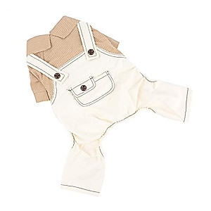 SELMAI Dog Outfits for Small Dogs Boy Summer Striped Shirts with Pants Jumpsuits One Piece Apparel for Cats Puppies Chihuahua Clothes Adorable Overalls for Medium Pets 4 Legs Spring Autumn Brown M