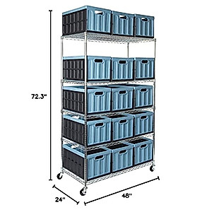 Seville Classics Ultradurable Commercial Grade Nsf Certified Steel Wire Wheels Organizer for Garage, Warehouse, Office, Restaurant, Classroom, Kitchen, 5-Tier Shelving, 48" W x 24" D