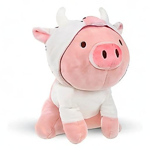 MINISO 12'' Sitting Piglet Stuffed Animals Kawaii Plush, Pig Cute Soft Plushies Body Pillow, Piglet Plush Throw Pillow Doll Plush Toys Gift for Valentine's Day Christmas(Cow Hoodie)
