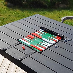 Backgammon Travel Set in Sturdy Leatherette Design - The Classic Board Game in Roll Up Style
