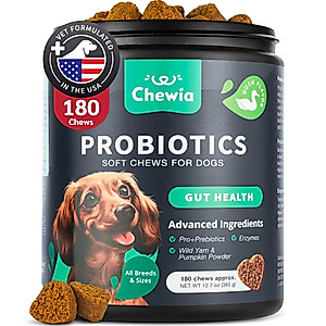 Probiotics for Dogs - Support Gut Health, Immunity, Yeast Balance, Itchy Skin, Allergies - Dog Probiotics and Digestive Enzymes - Coprophagia Deterrent for Dogs - 180 Probiotic Chews for Dogs