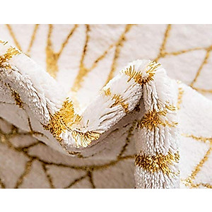 Unique Loom Glam Collection Geometric, Floral, Metallics, Modern, Chic Area Rug, 8 ft x 10 ft, White/Gold