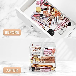 Sorbus Clear Makeup Organizer Display - Stylish Organization and Storage Case for Cosmetics, Jewelry & Hair Accessories - Space Saving Makeup Organizer for Vanity & Bathroom (2 Large, 4 Small Drawers)