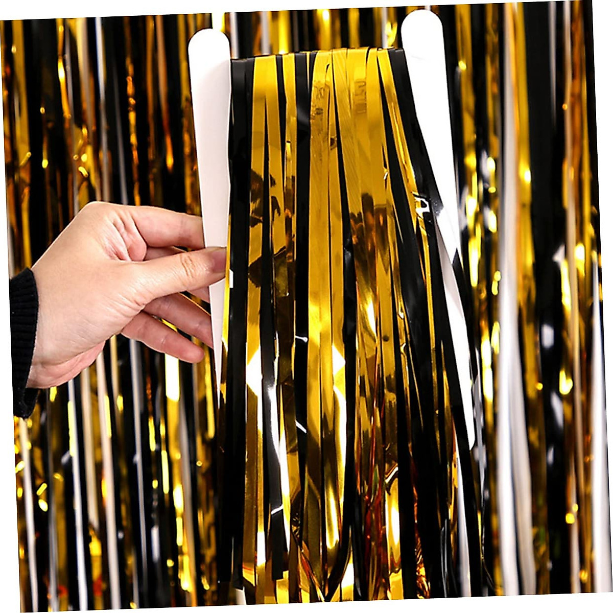 FUOYLOO 2pcs Black Gold Rain Curtain Backdrop Curtain for Party Graduation Fringe Curtain Party Supplies Prom Props Fringe Backdrop Streamer Aluminum Foil The Pet Baby Metal Foil