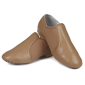 HROYL Leather Jazz Dance Shoes Slip on Practice Jazz Modern Shoes for Unisex Model-Z-359 Beige 6.5 B(M) US