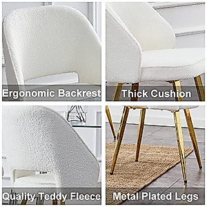 JUFU Dining Chairs Set of 4 Teddy Fleece Chair, Modern Side Chairs Upholstered Dining Room Chairs with Soft Cushion Seat & Gold Metal Legs Mid Century Chairs for Dining Room/Living Room/Kitchen