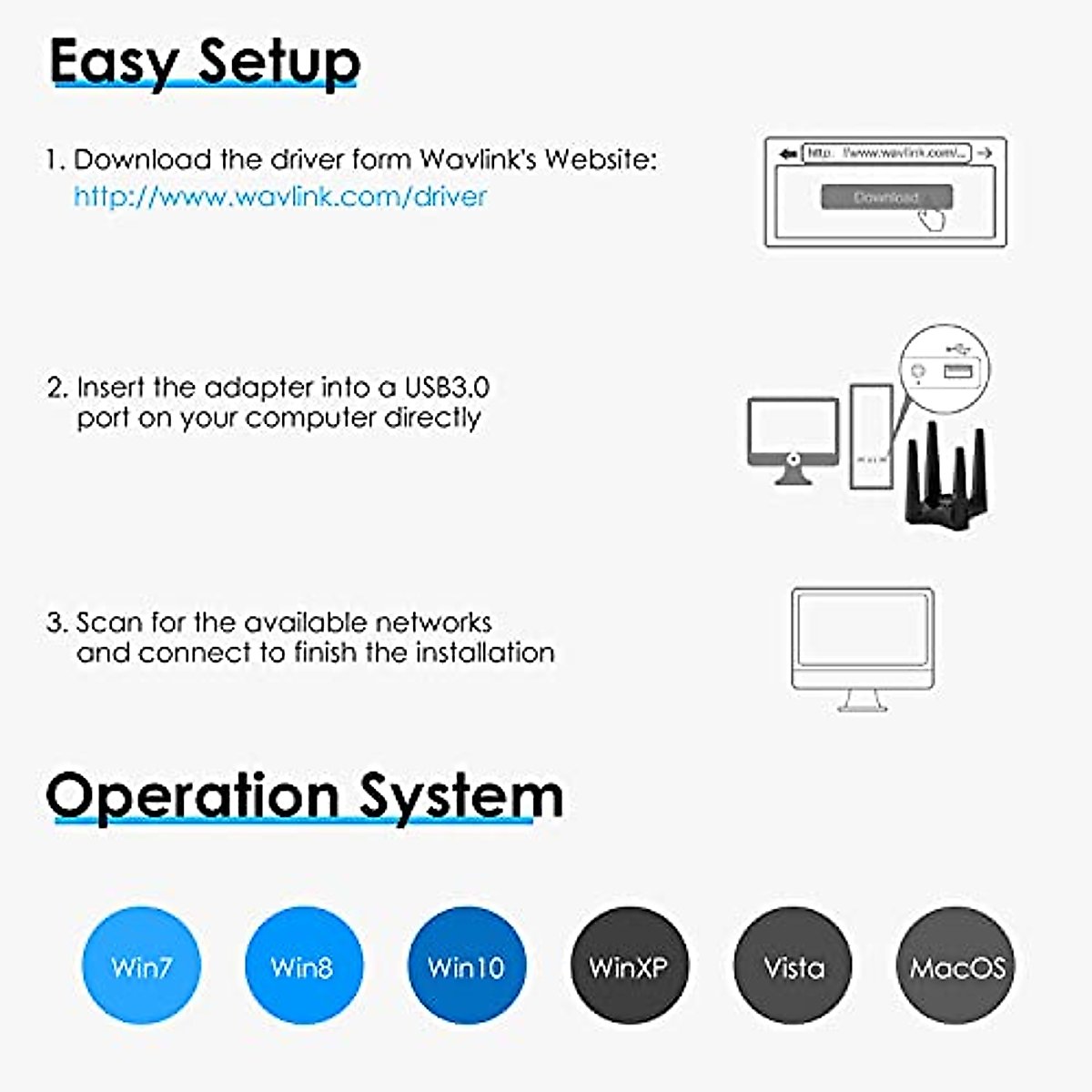 USB WiFi Adapter for Desktop PC, AC1900 WiFi Adapter Dual Band Wireless Network Adapter with 2.4GHz/5GHz High Gain Antennas, MU-MIMO, Supports Windows 11/10/8.1/8/7, XP, Mac OS 10.7-10.15