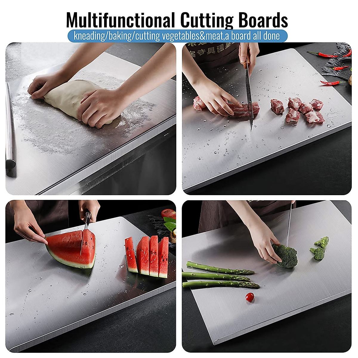 Cutting Boards, 304 Stainless Steel Cutting Board, Chopping Board, Pastry Board, Baking Board for Kitchen, Cutting Mats, Pastry Board for Meat, Vegetables, Non-Slip Cutting Board with Lip (50 * 70cm)