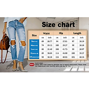 MINGALONDON Ladies Ripped Mom Jeans High Waisted Distressed Stretchy Boyfriend Denim Pants Light Blue L