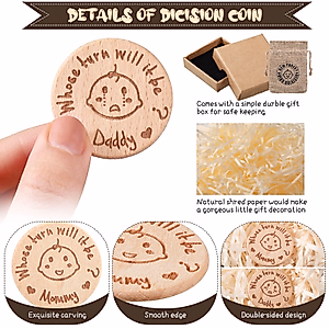 New Parents Gift First Parent Wooden Decision Coin Double Sided Flip Coin Mom Dad Turn Coin with Gift Box Storage Bag for New Mom Dad Pregnancy Baby Shower Birthday Present (Cute Style)