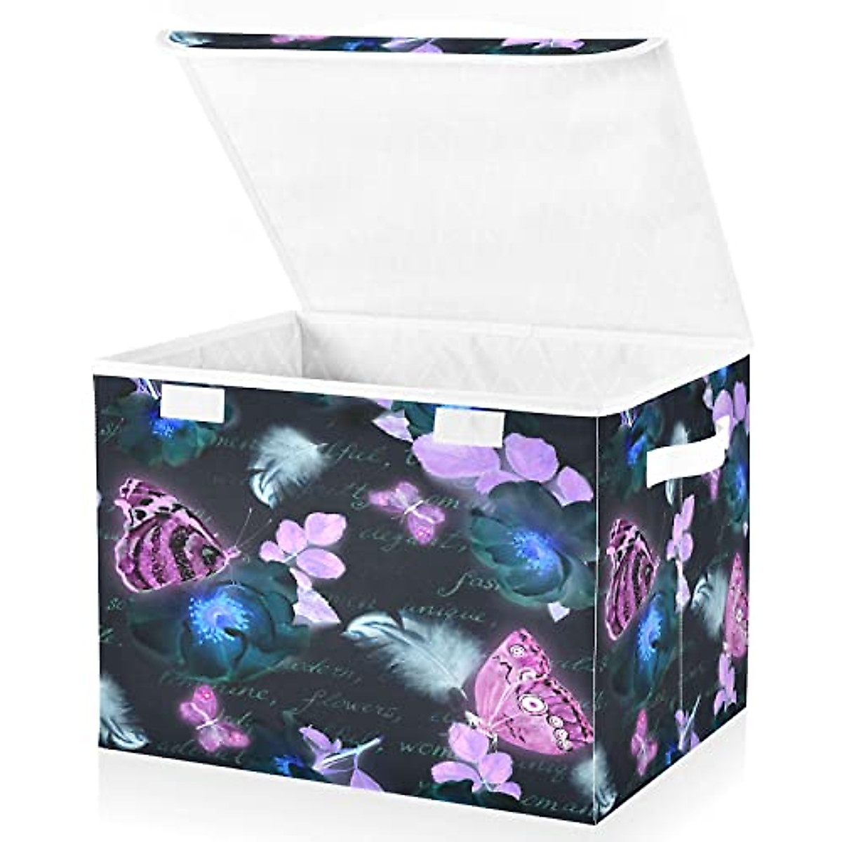 Butterfly Feather Storage Basket 16.5x12.6x11.8 In Collapsible Fabric Storage Cubes Organizer Large Storage Bin with Lids and Handles for Shelves Bedroom Closet Office