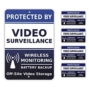 Video Surveillance CCTV Camera Security Alarm System Yard Sign & 4 Window Stickers - Stock # 718
