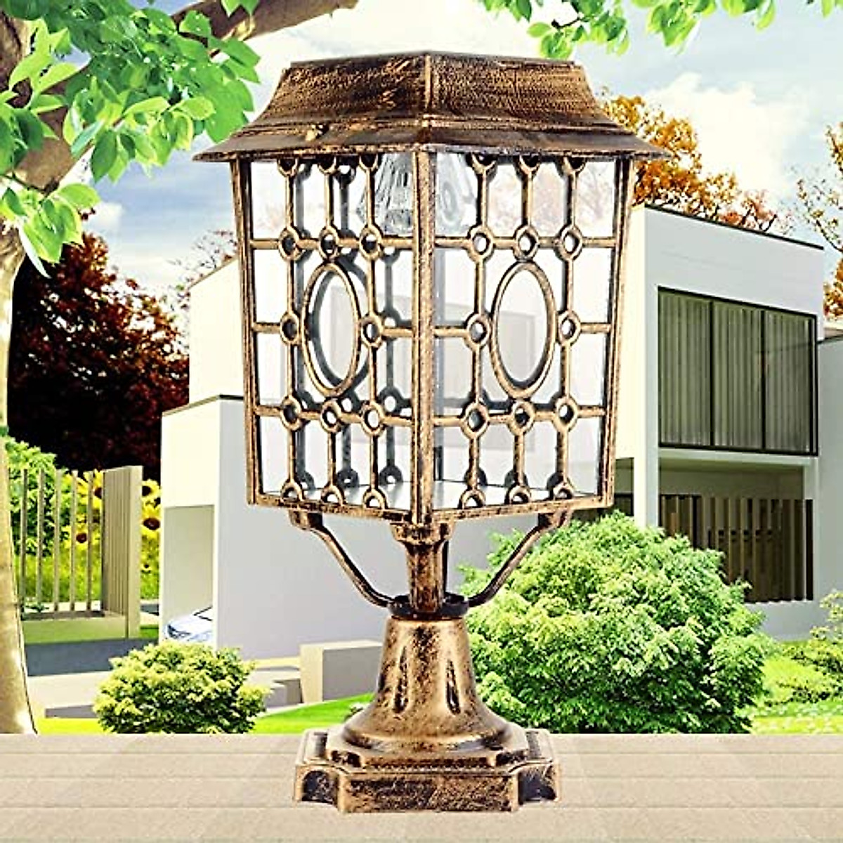 MODEBHD Simple Modern Waterproof Outdoor Column Light Solar LED Landscape Garden Pillar Lamp Professional Rainproof Rust Prevention Aluminum Post Light Villa Lawn External Glass Guardrail Porch Lights